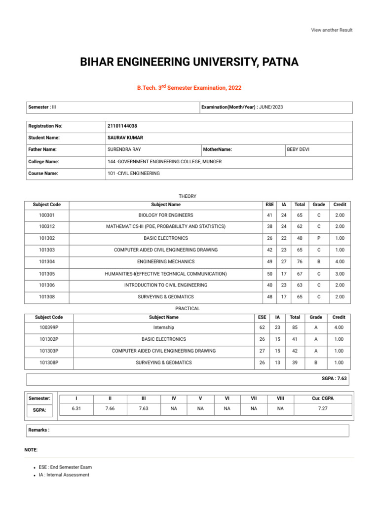 BEU, Patna - Results Official Website - . | PDF | Engineering | Science