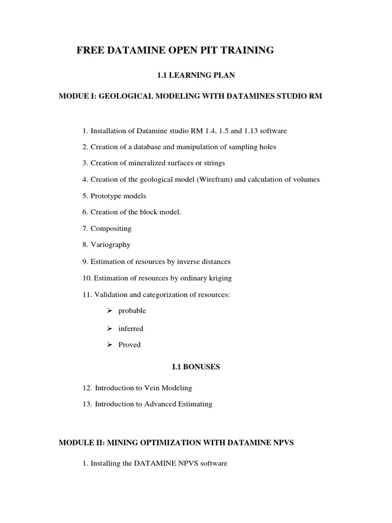 Free Datamine Open Pit Training | PDF | Data Mining | Applied Mathematics