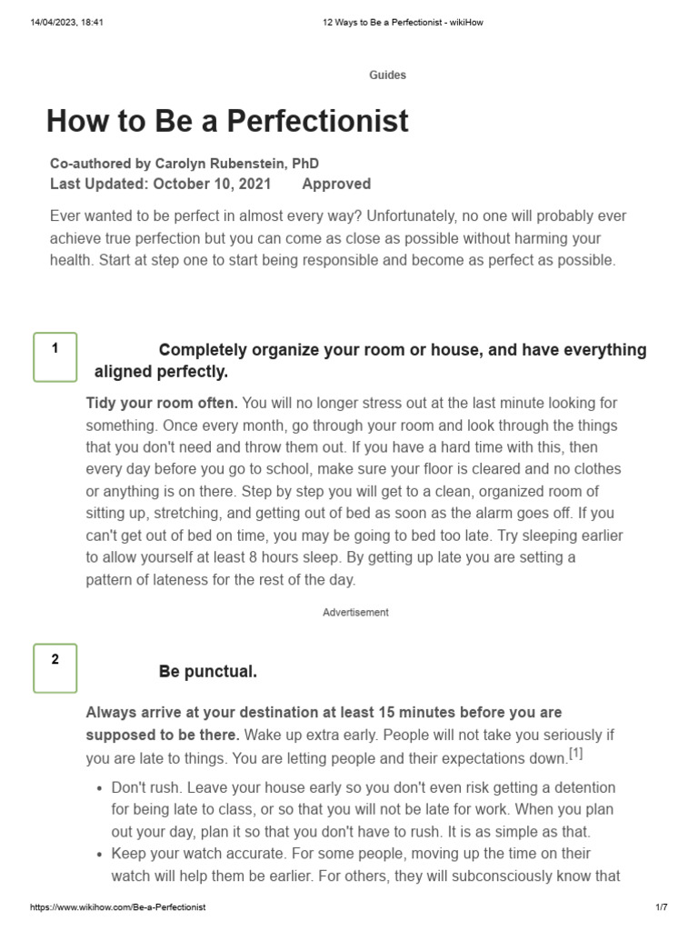 12 Ways To Be A Perfectionist - Wikihow | PDF | Time Management ...