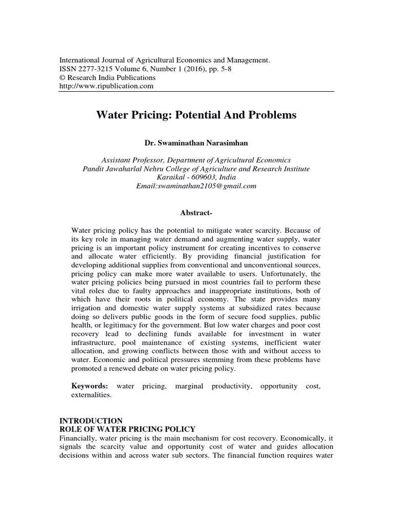 Water Pricing - Potential and Problems | PDF | Cost | Pricing