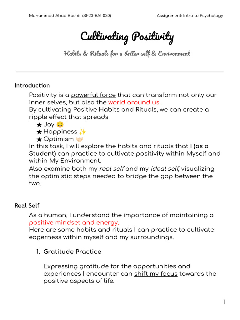 ITP Assignment 1 | PDF | Optimism | Gratitude