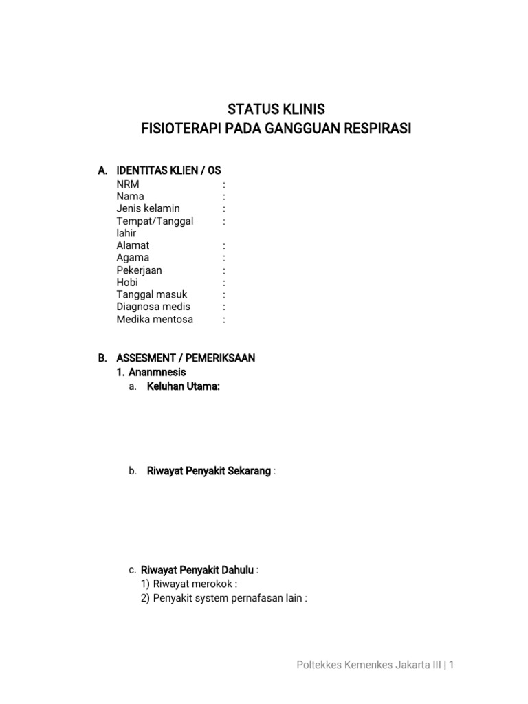 Status Klinis FT Respirasi 2 Revisi Nida | PDF