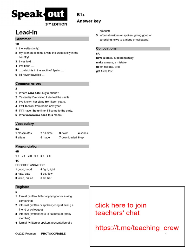 Speakout 3rd B1+ SB Keys | PDF | Verb | Linguistics