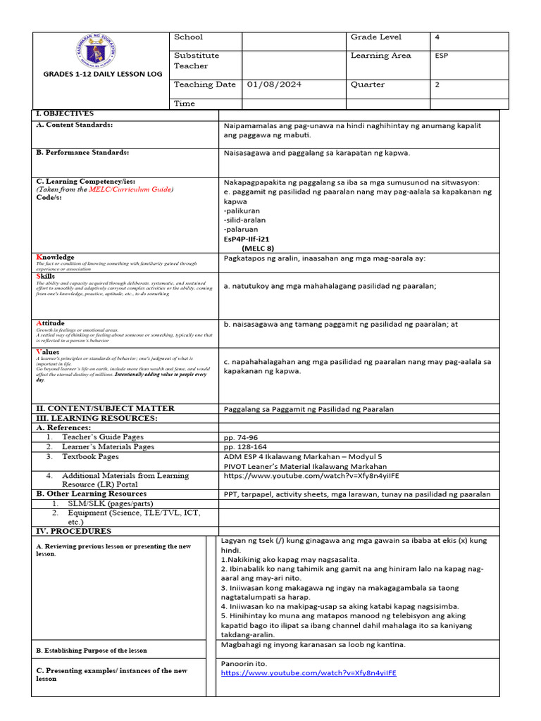 Esp 01082024 | Download Free PDF | Learning | Teachers