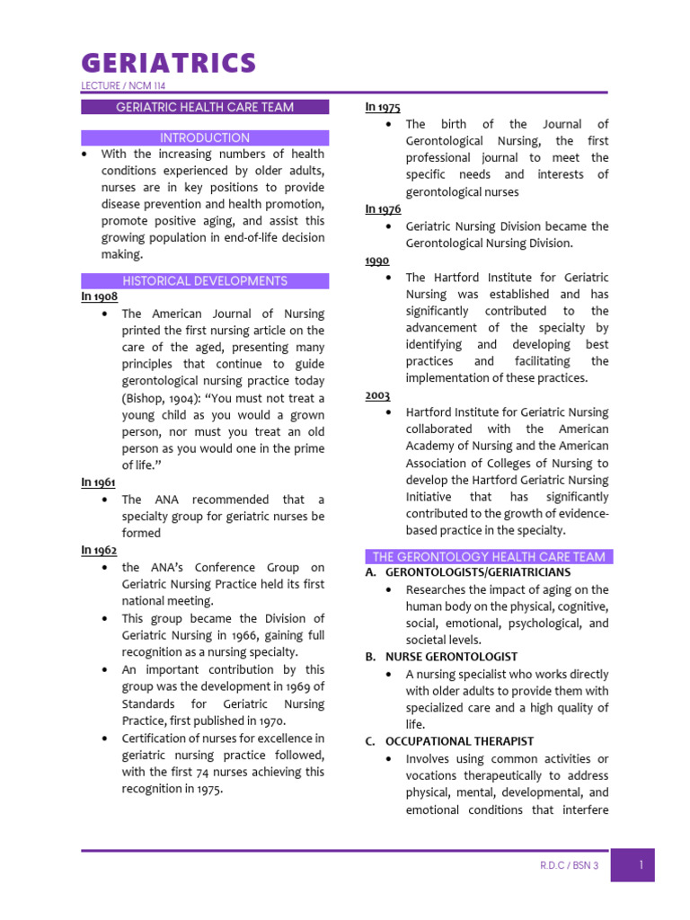Geriatrics - Geriatrics Health Care Team | PDF | Gerontological Nursing ...
