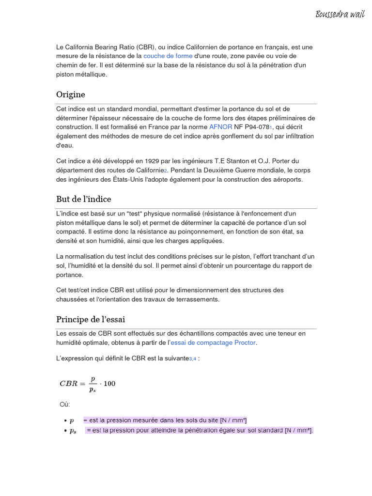 Essai CBR : Indice de portance du sol | PDF | Technologie et ingénierie
