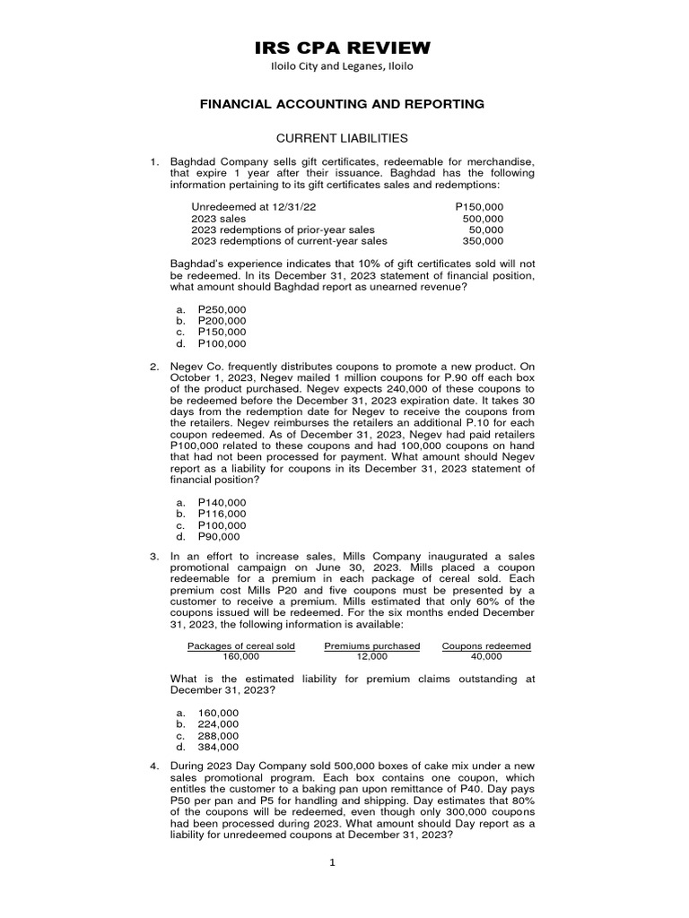 Fa4 Prelim Exercises 1 Fa4 Current - Liabilities | PDF | Coupon | Revenue