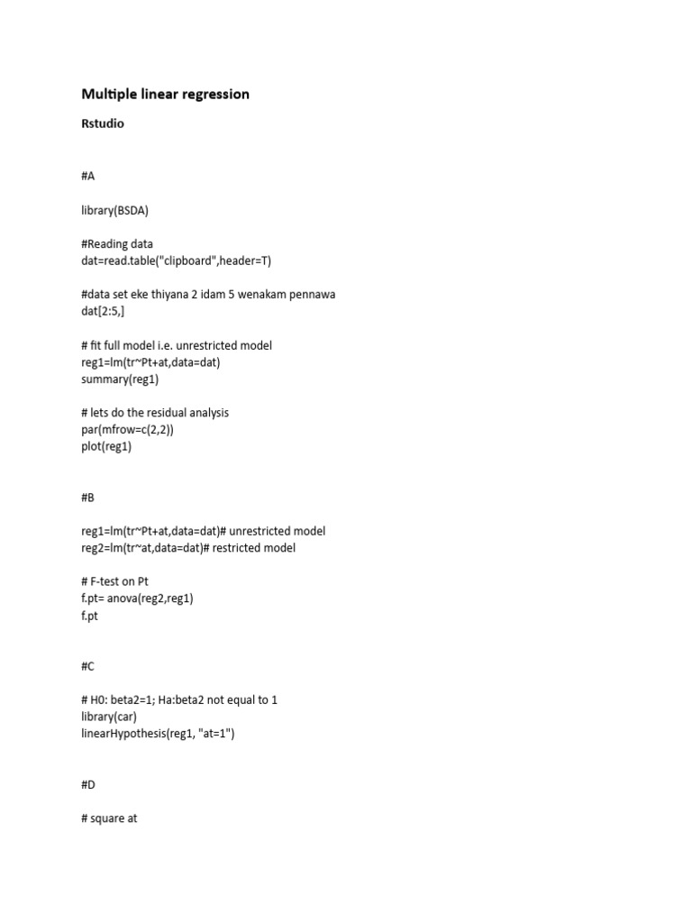 Multiple Linear Regression | PDF | Errors And Residuals | F Test Multiple Linear Regression | PDF | Errors And Residuals | F Test