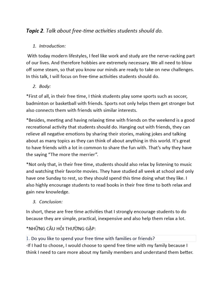 Free-Time Activities for Students | PDF | Leisure