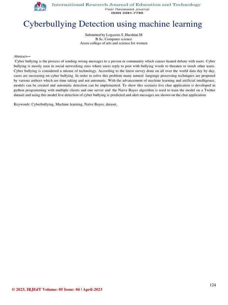 Cyberbullying Detection Using Machine Learning | Download Free PDF ...