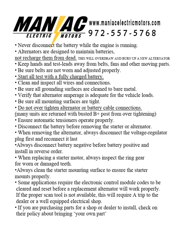 Alternator Starter Testing Safety Voltage Drop Testing Pdf