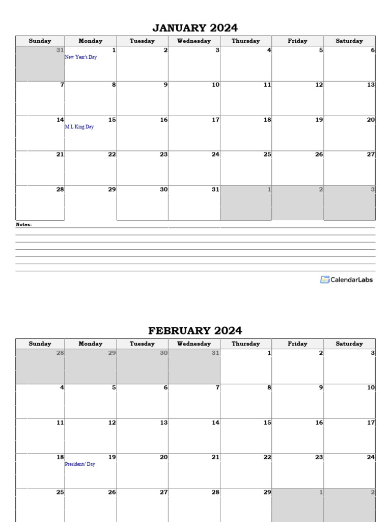 2024 Excel Monthly Calendar With Notes 01 | PDF | Easter | Observances