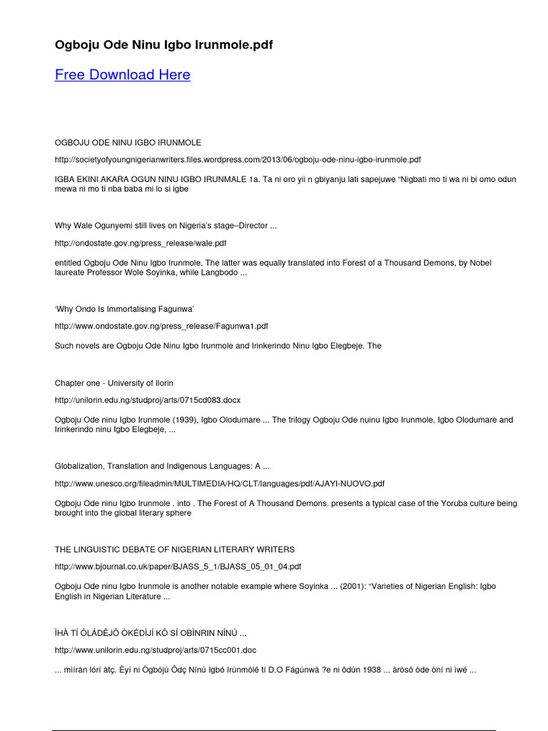 Ogboju Ode Ninu Igbo Irunmole PDF | PDF | Nigeria | West Africa