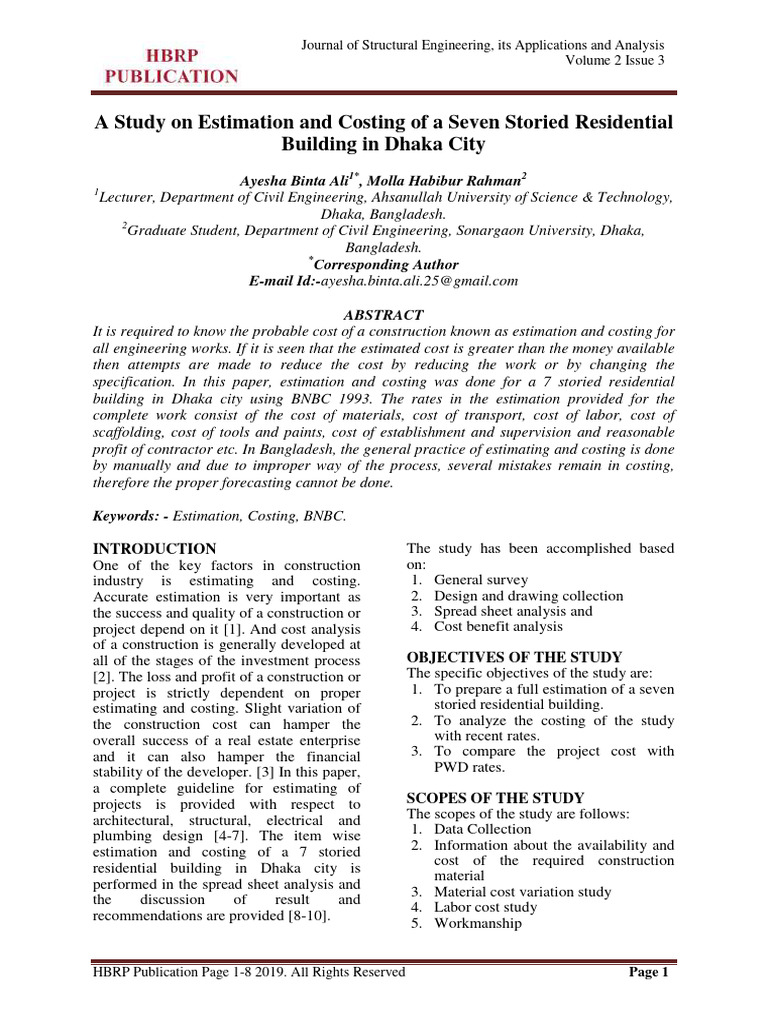 A Study On Estimation and Costing - HBRP Publication | PDF | Concrete ...