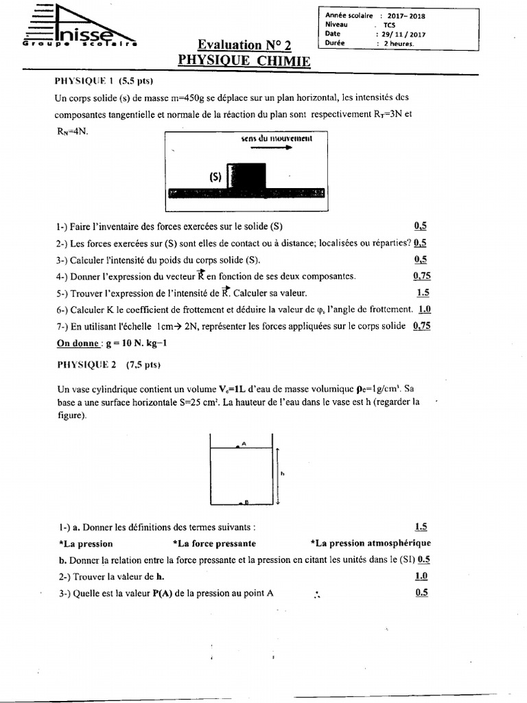 Devoir 2 Modele 8 Physique Chimie TC Semestre 1 1 | PDF