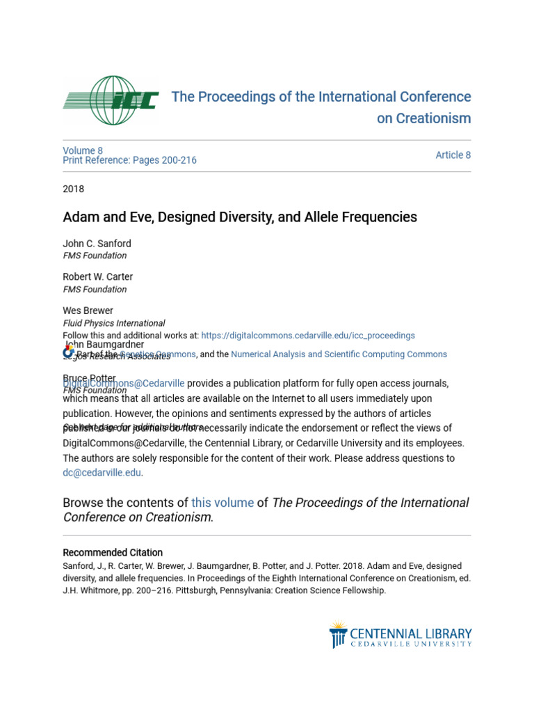 Designed Genetic Diversity in Adam and Eve | PDF | Single Nucleotide ...
