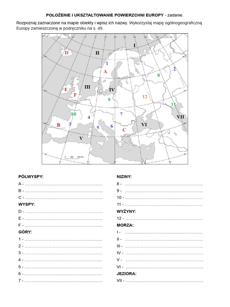 Położenie I Ukształtowanie Europy - Mapa | PDF