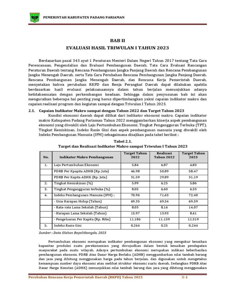 Edit Bab Ii Perubahan RKPD 2023 | PDF