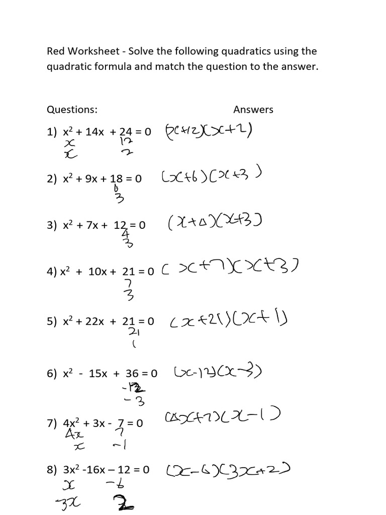 Higher Maths Quadratic Formula Worksheets | PDF
