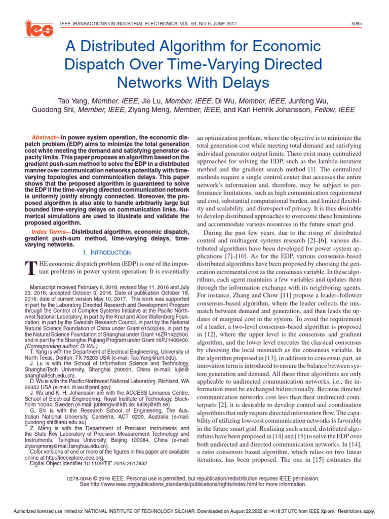 A - Distributed - Algorithm - For - Economic - Dispatch | PDF | Mathematical Optimization ...