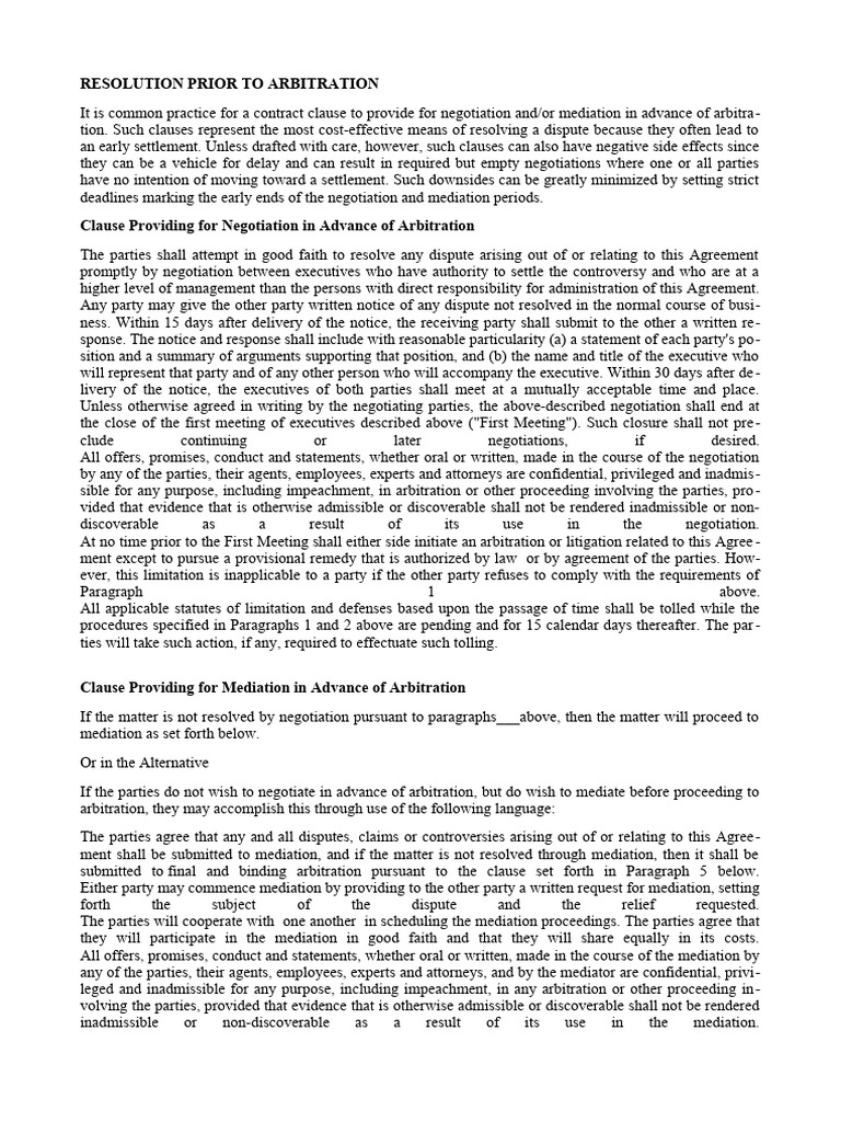 Resolution Prior To Arbitration | PDF | Arbitration | Mediation