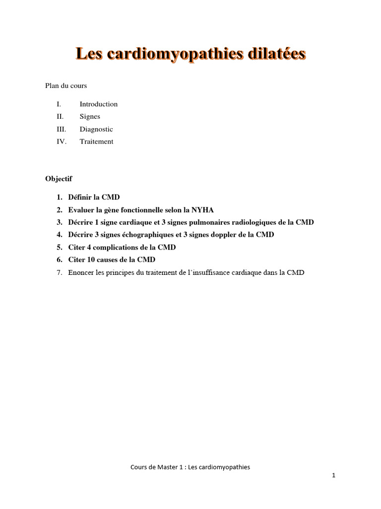 Cardiomyopathie Dilatée : Diagnostic et Traitement | PDF | Insuffisance ...