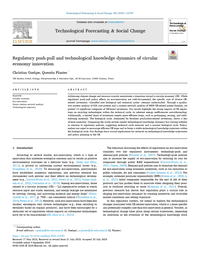 Regulatory Push-Pull and Technological Knowledge Dynamics of Circular ...