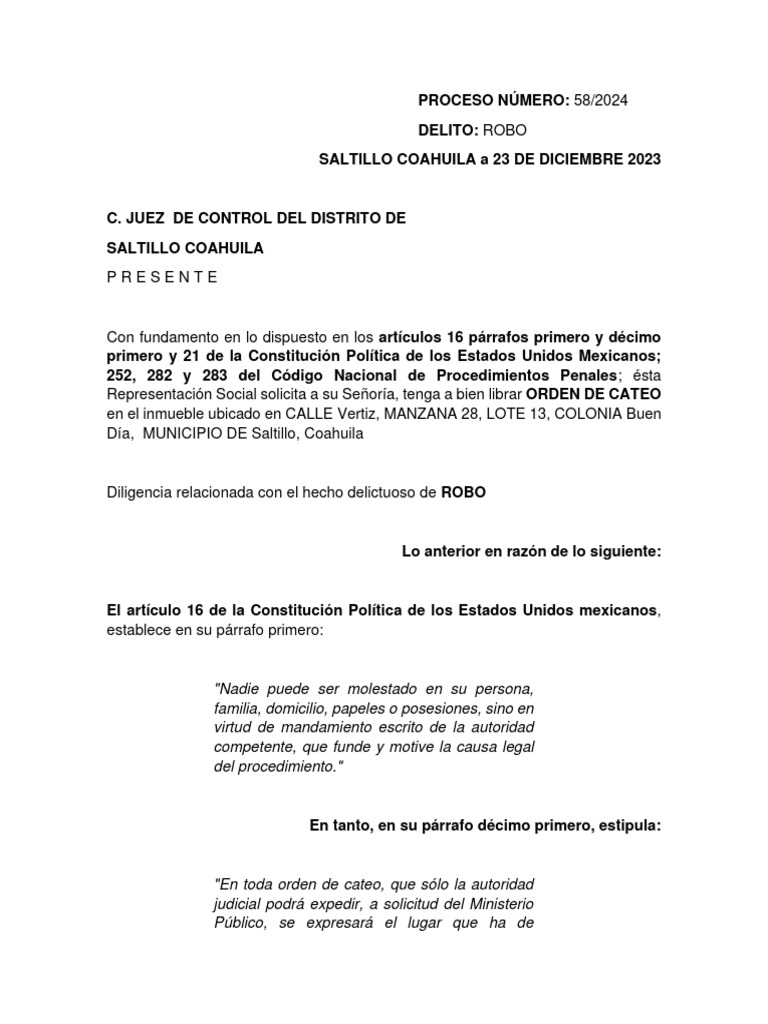 Orden de Cateo | Descargar gratis PDF | Justicia | Crimen y violencia