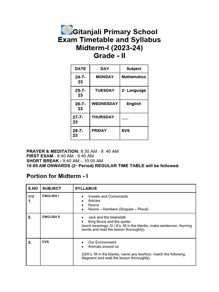 Mid Term I Portion Paper and Time Table | PDF | English Language | Word