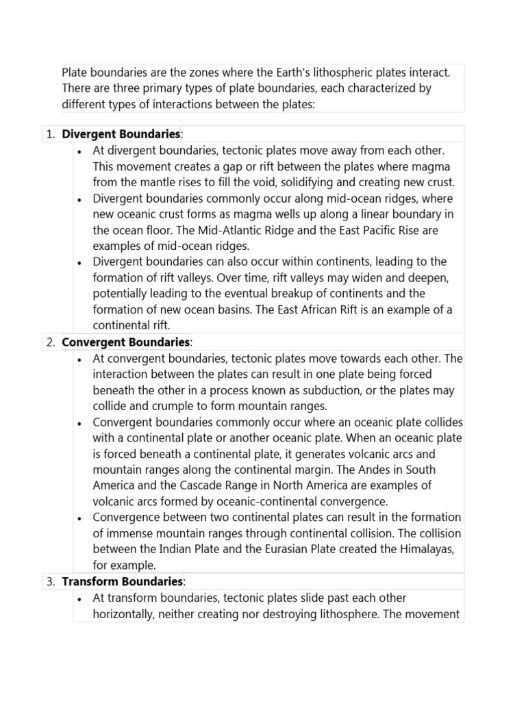 Plate Boundaries Are The Zones Where The Earth | PDF | Plate Tectonics ...