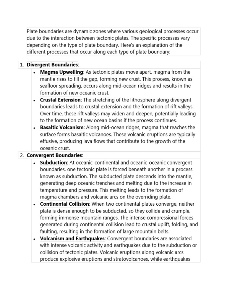 The Different Processes That Occur Along The Plate Boundaries | PDF ...