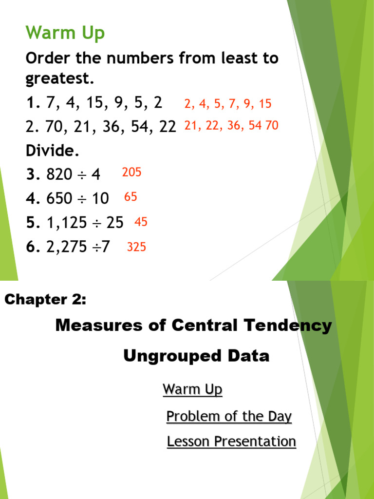 Measures Of Central Tendency Ungrouped Data Pdf Mean Arithmetic Mean