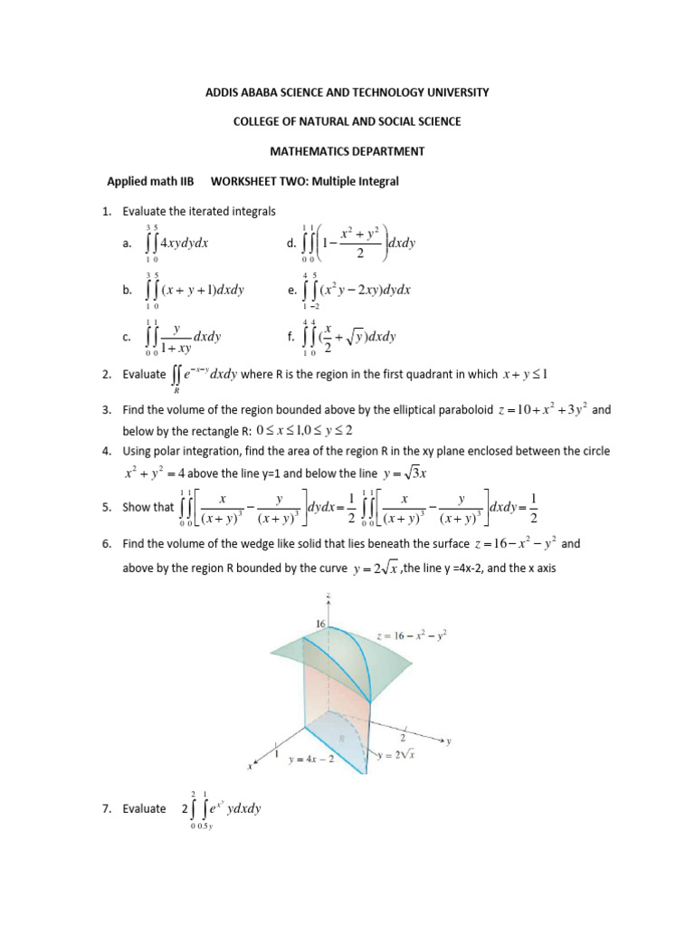 CH 2 Worksheet On Multiple Integral | PDF | Integral | Sphere