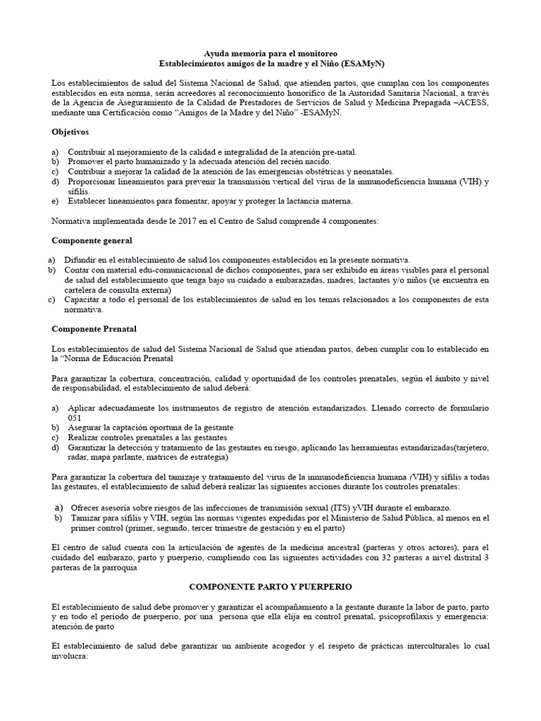 Ayuda Memoria Para Monitoreo Esamyn | PDF | Parto | La leche materna