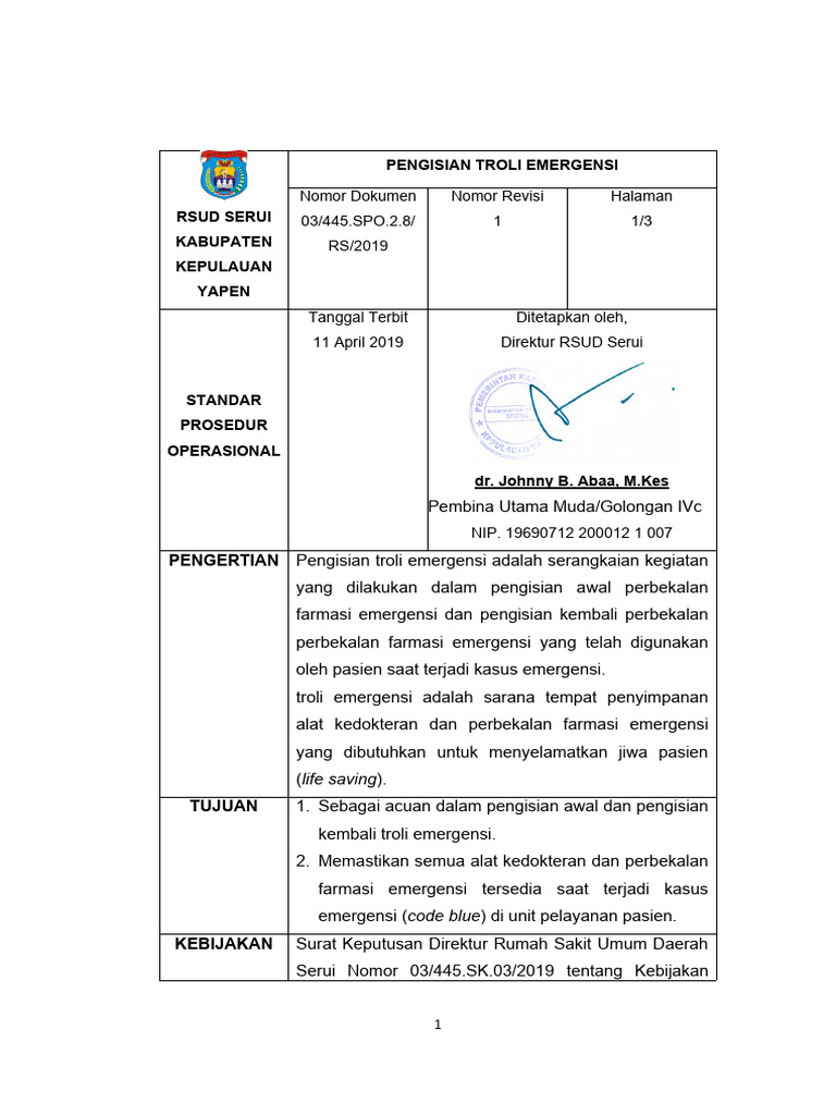 Spo 2.8 Pengisian Troli Emergensi-Icu 1 | PDF