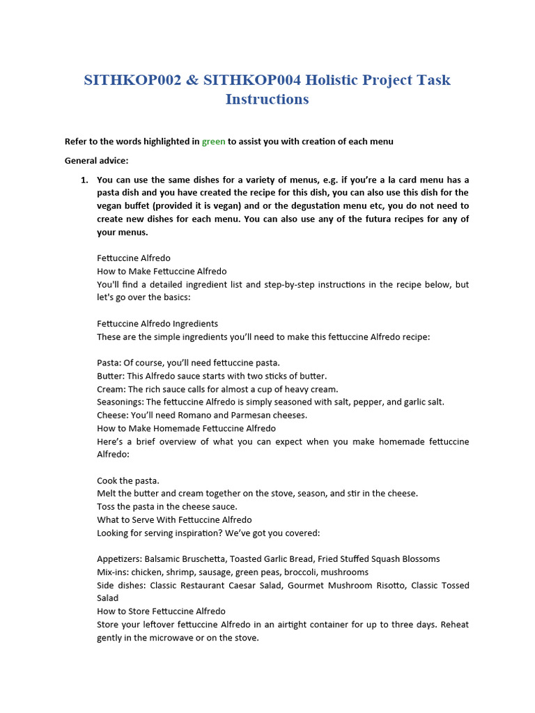 SITHKOP002 SITHKOP004 Holistic Project Task Instructions (งานเหมา) | PDF