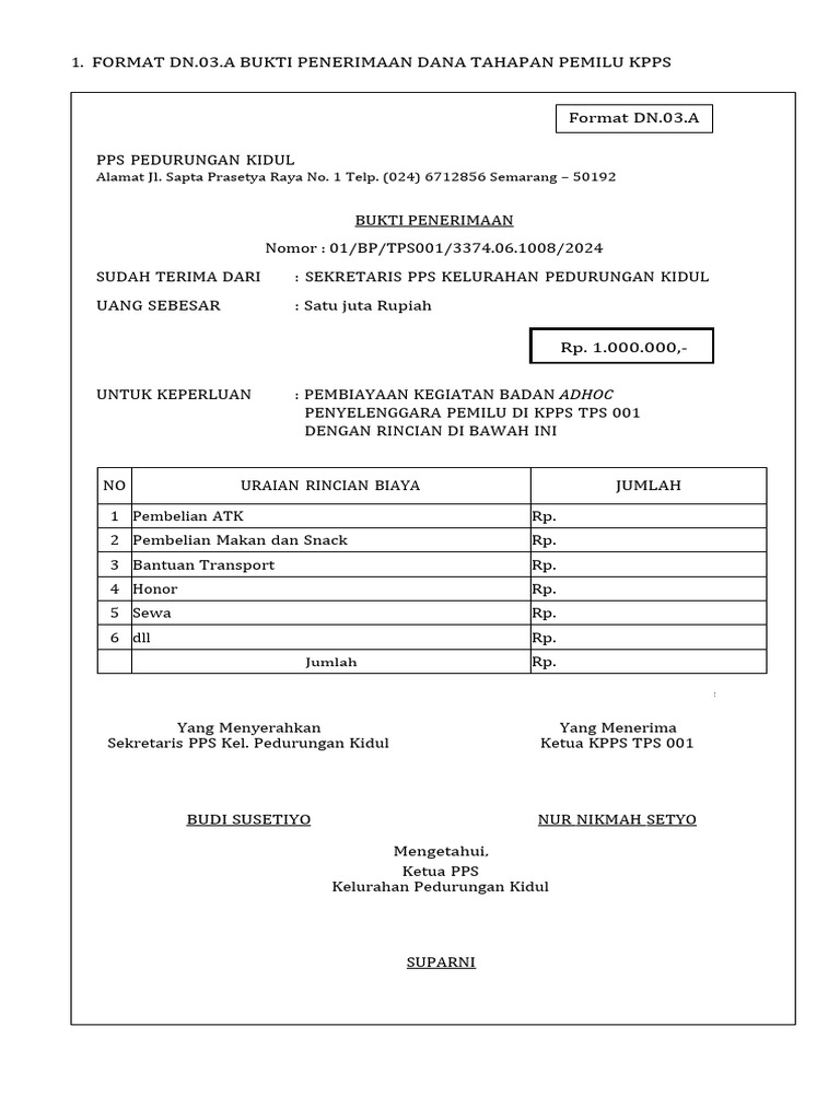 Form Pertanggungjawaban KPPS Kirim | PDF