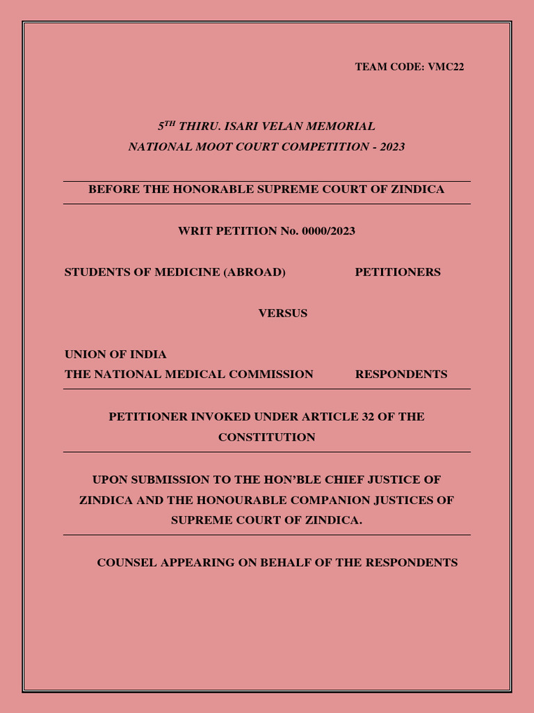Zindica Moot Court 2023: Respondent Memorial | PDF | Medical School ...