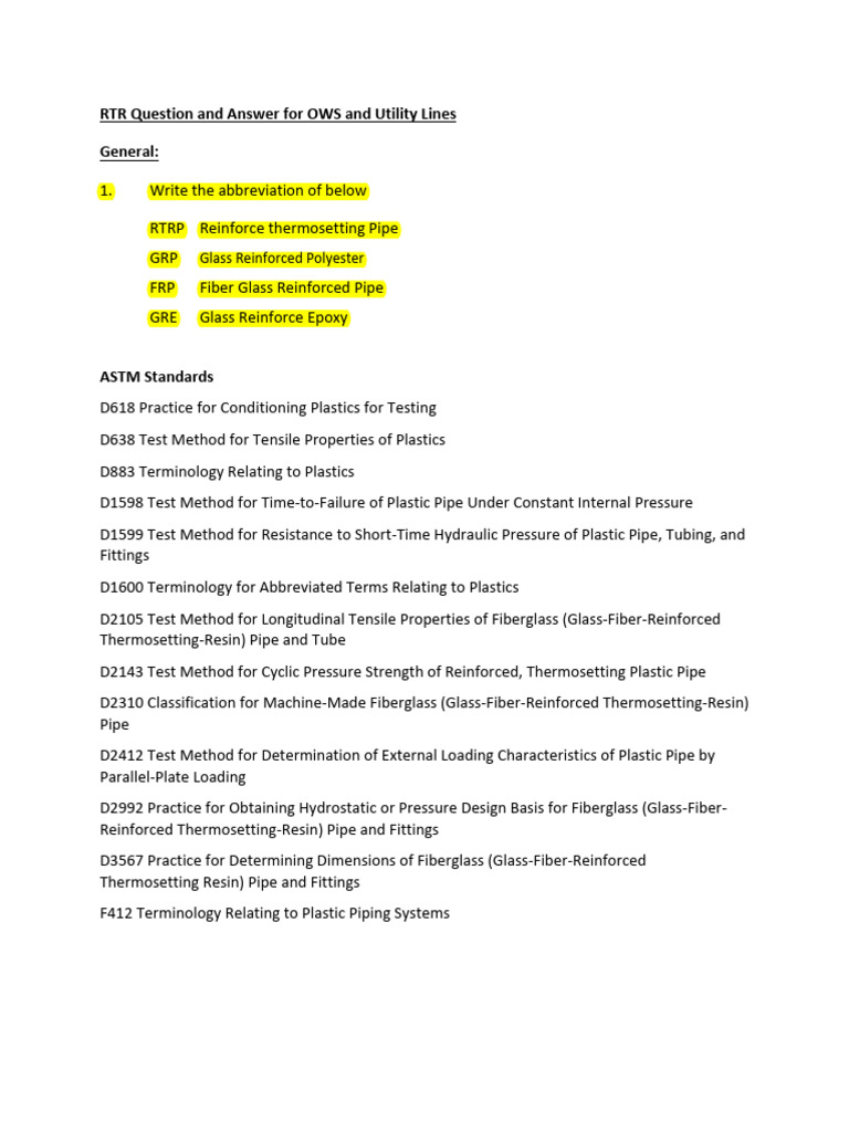 RTR Question and Answer For OWS and Utility Lines | PDF | Plumbing ...