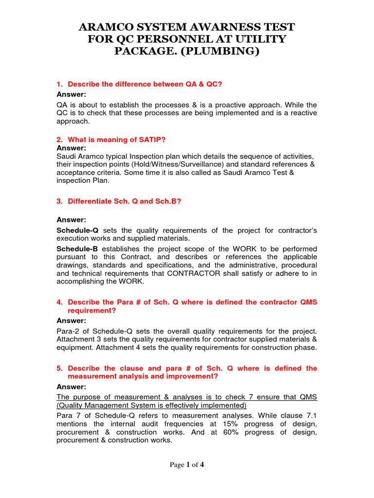 Aramco QC Awareness Test Guide | PDF