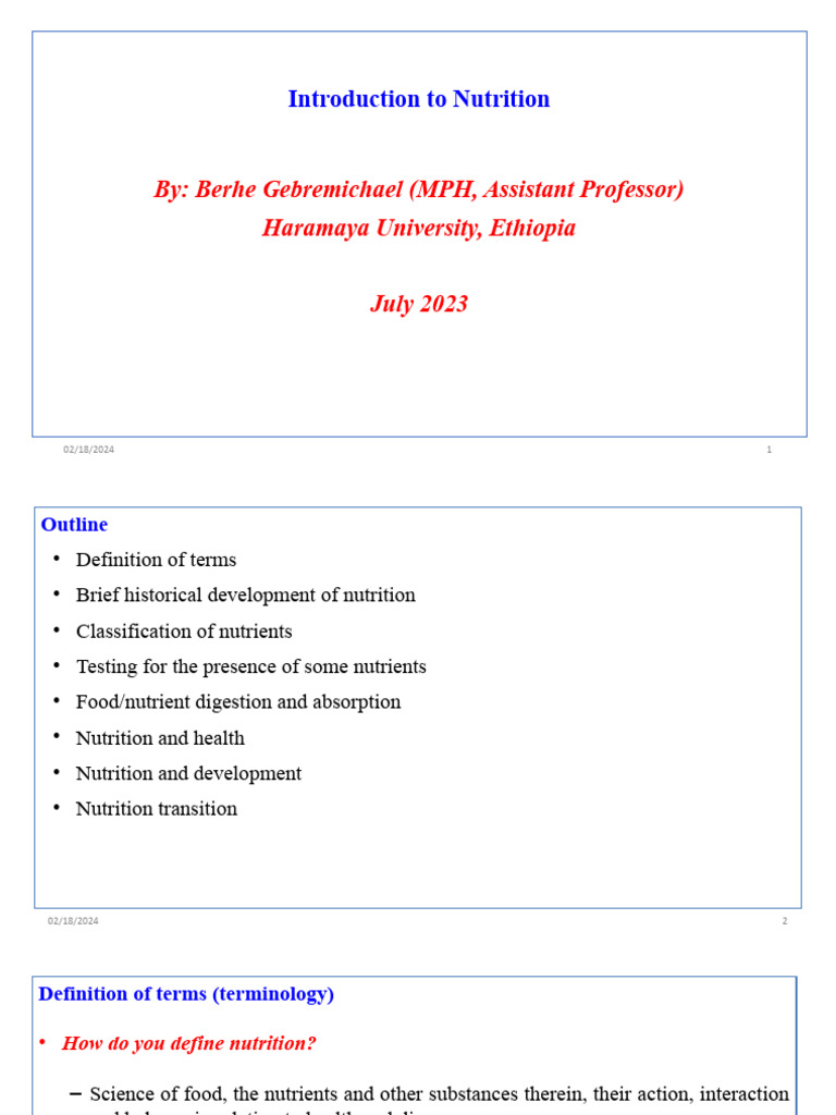 Introduction To Nutrition | PDF | Digestion | Nutrition