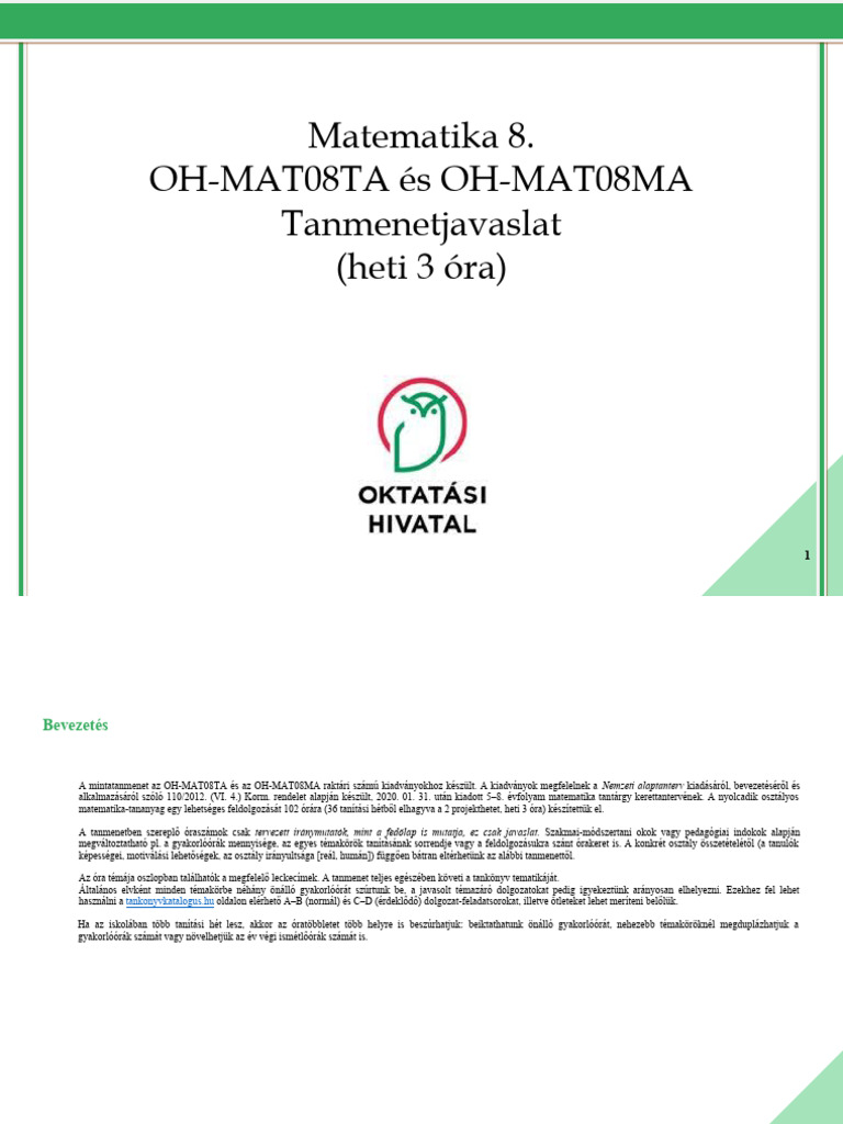 OH-MAT08TA Tanmenet Matematika 8 Heti 3 Oras H | PDF