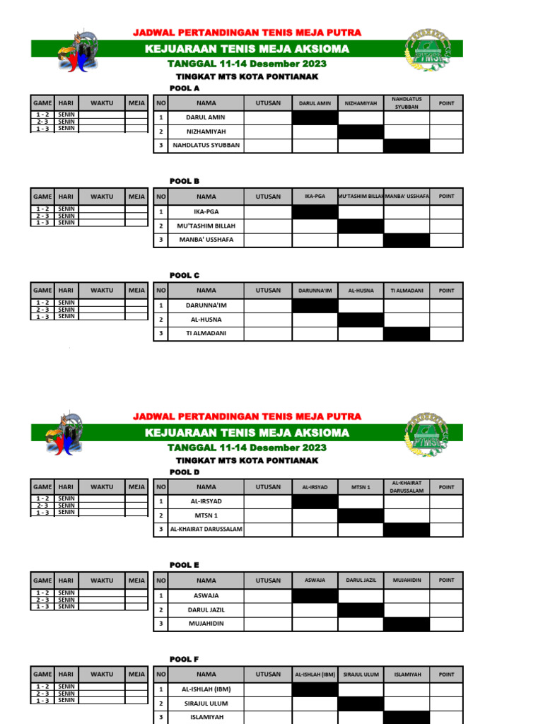 SKEMA Pool Tenis Meja PUTRA | PDF