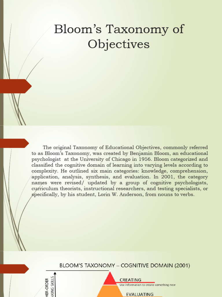 Revisiting The Blooms Taxonomy of Objectives and Table of ... Revisiting The Blooms Taxonomy of Objectives and Table of ...