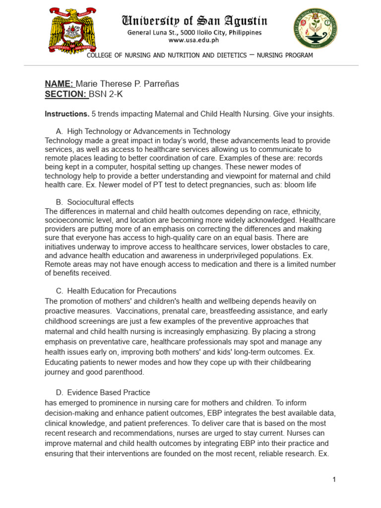 Activity 1 Module 1 MCN | PDF | Nursing | Maternal Health