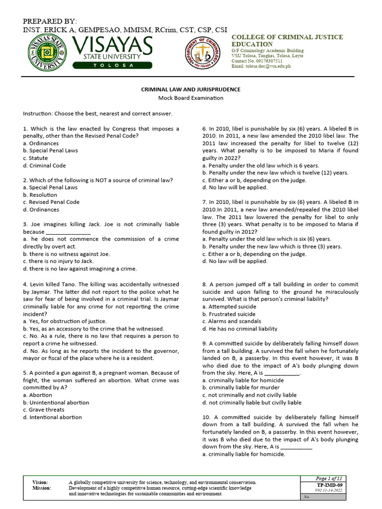 MB - CLJ W Out Answer Key | PDF | Defamation | Criminal Law