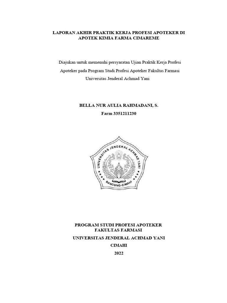 Laporan Akhir PKPA Apotek Bella Nur 230 | PDF