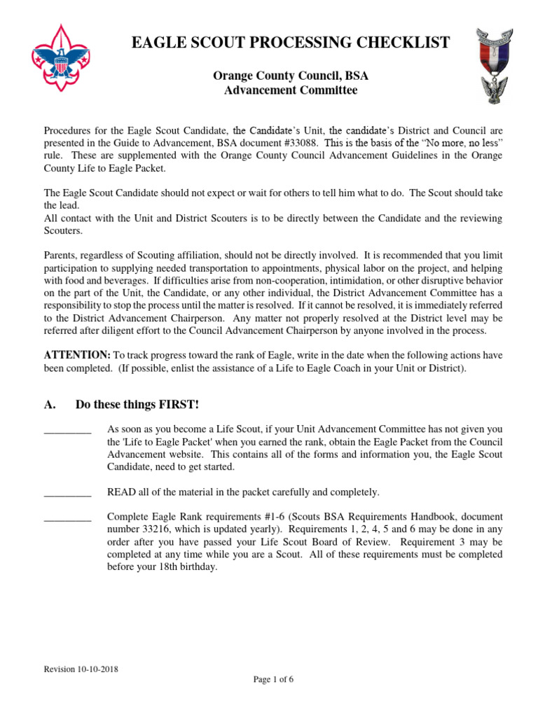 Eagle Scout Processing Checklist | PDF | Scouting | Youth Movements