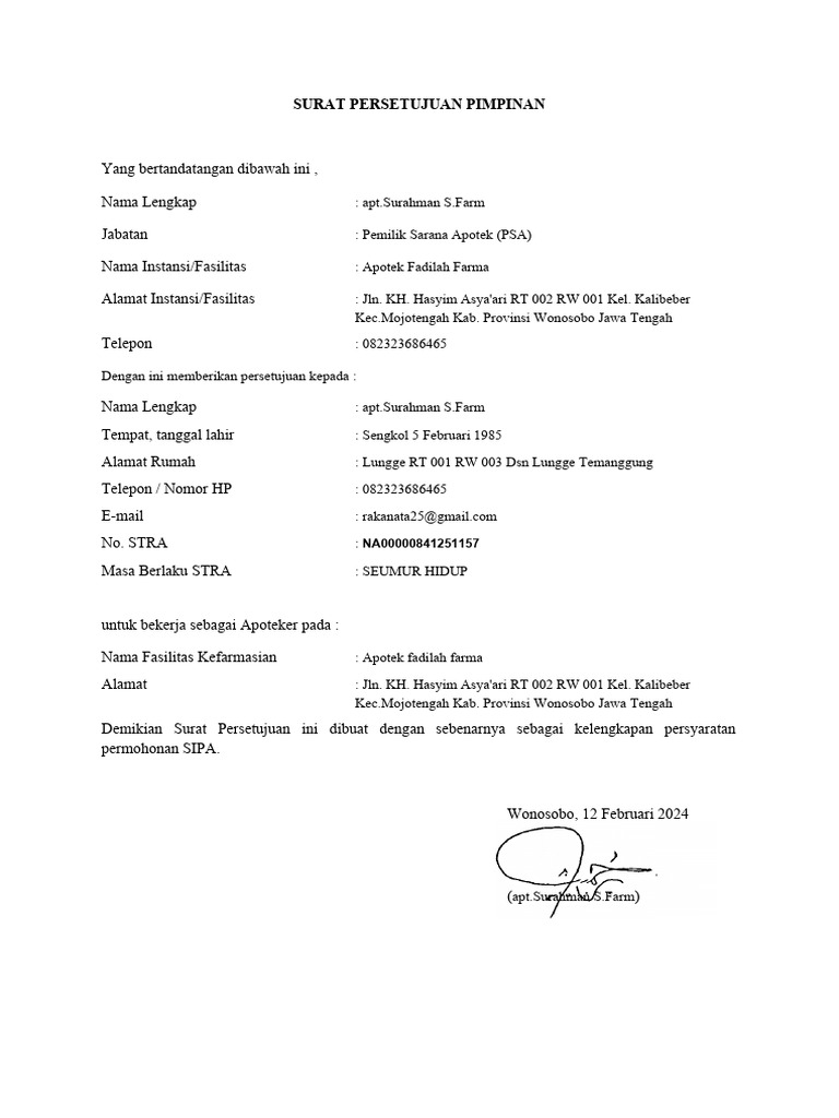 Surat Persetujuan Pimpinan Aff | PDF