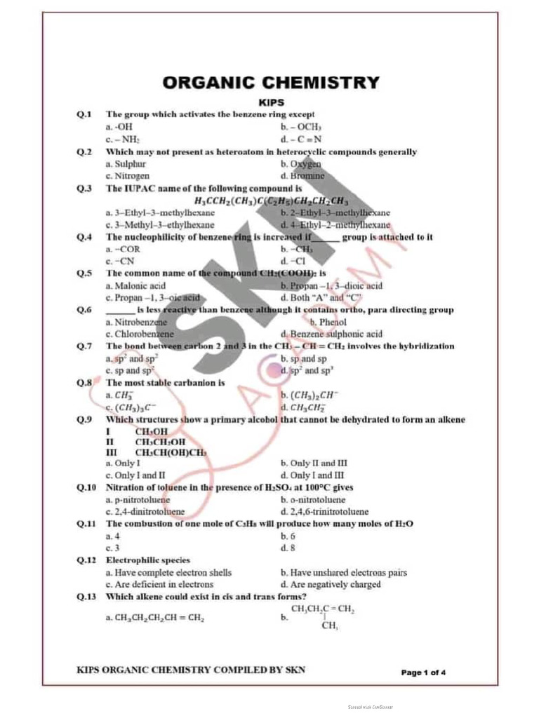 Chemistry Organic MCQS | PDF